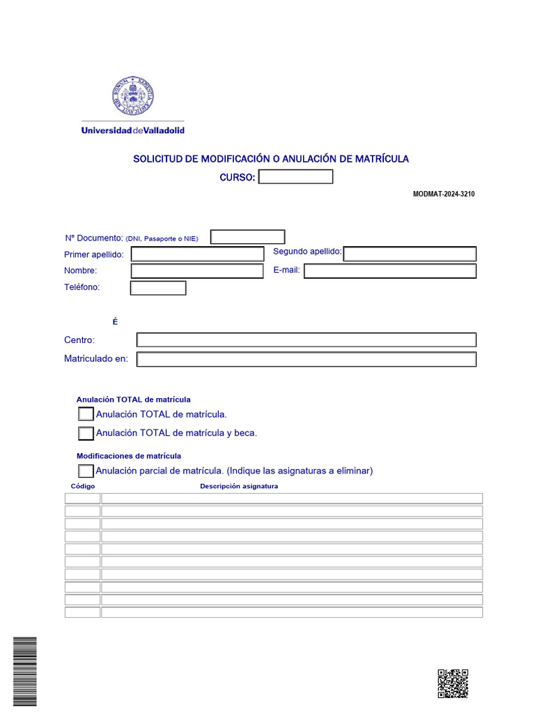 Solicitud anulación o modificación matrícula | PDF | Documento de ...