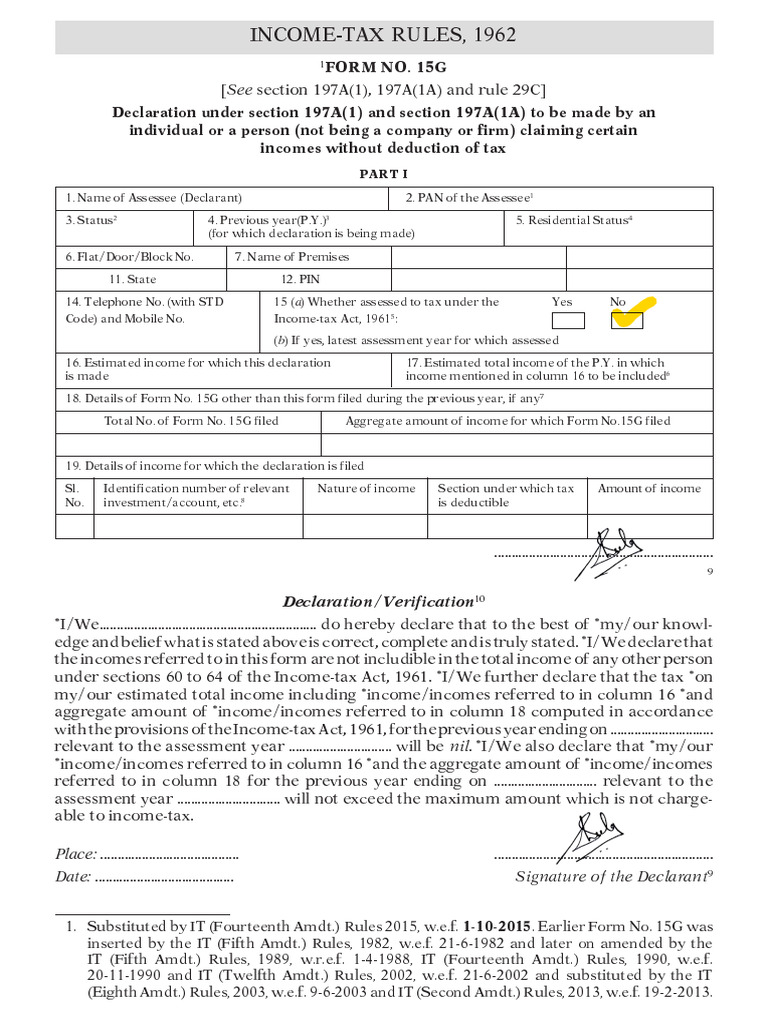 Form 15 | PDF | Income Tax | Personal Finance