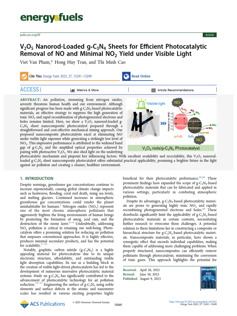 V2o5 Nanorod Loaded G c3n4 Sheets For Efficient Photocatalytic Removal of No and Minimal No2 ...