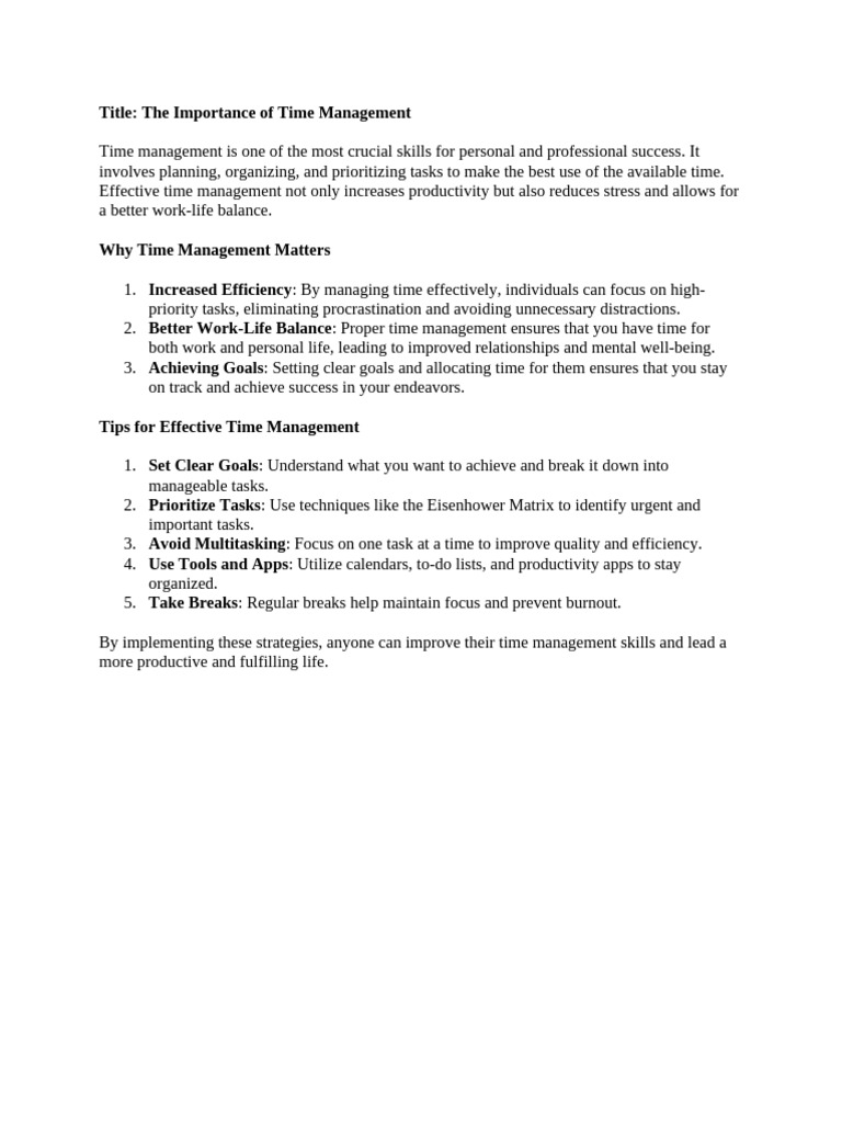 Mastering Time Management Skills | PDF