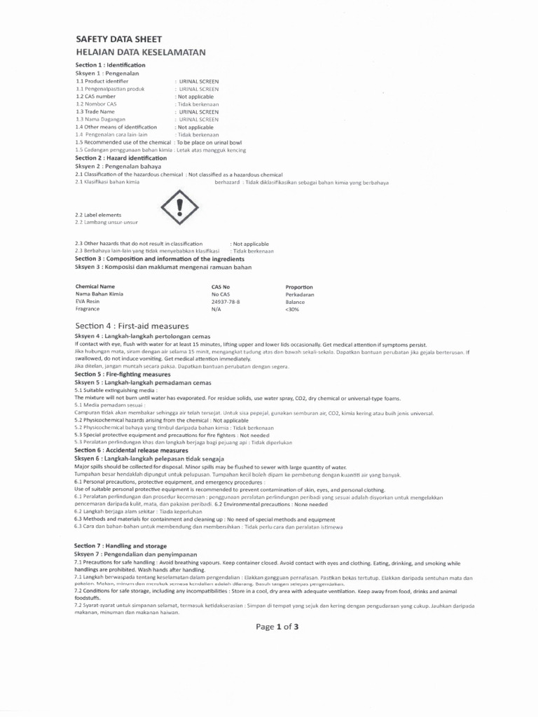 Urinal Screen - Sds | PDF