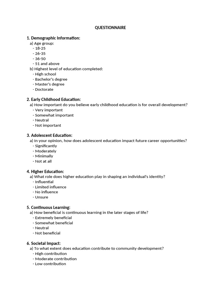 English Questionnaire | PDF