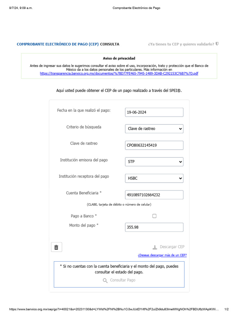 Comprobante Electrónico de Pago spei | PDF