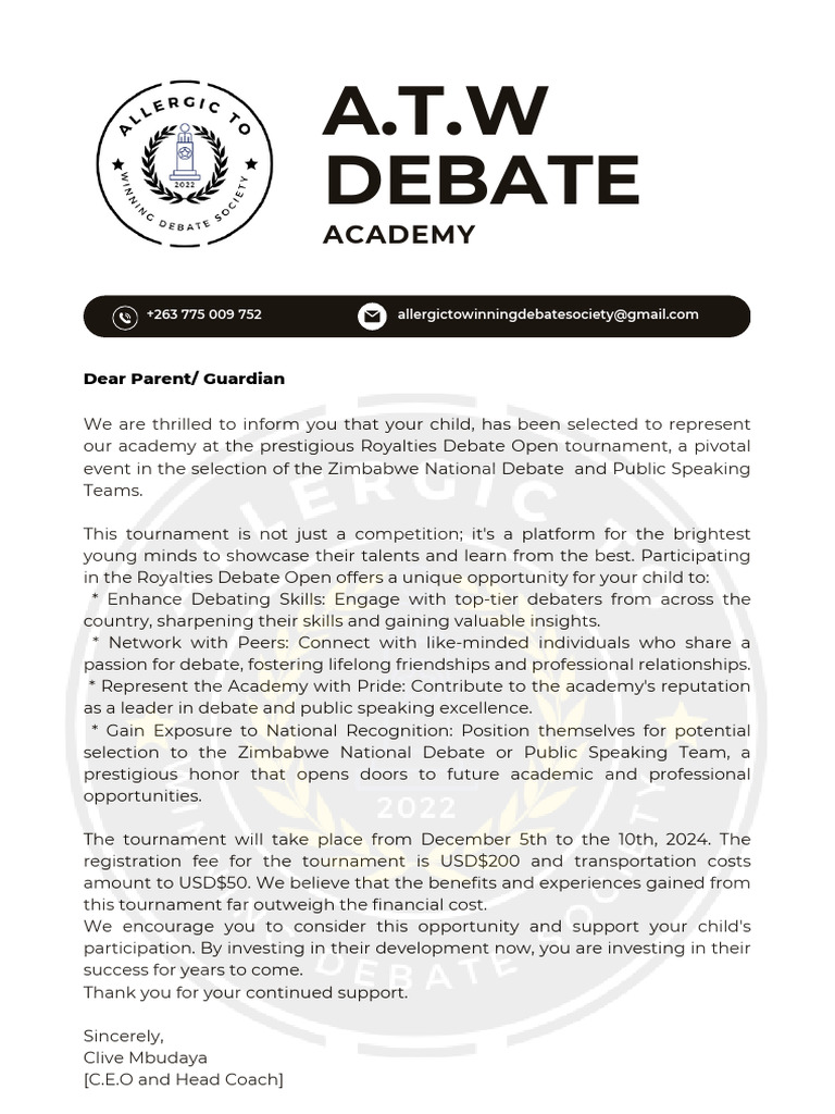 Zimbabwe Debate Tournament Invitation | PDF