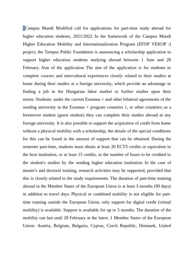 1campus Mundi Modified Call For Applications For Part | PDF | Cost Of ...