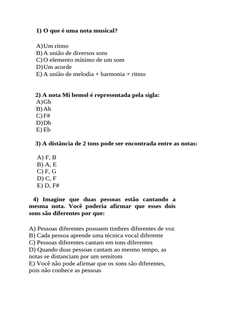 Quiz de Teoria Musical Básica | PDF