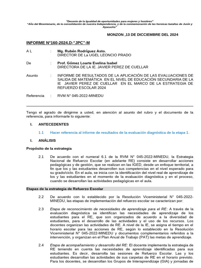 ANEXO 6 Formato para Informe Resultados de La Evaluación de Salida-Cierre de La Estrategia | PDF ...