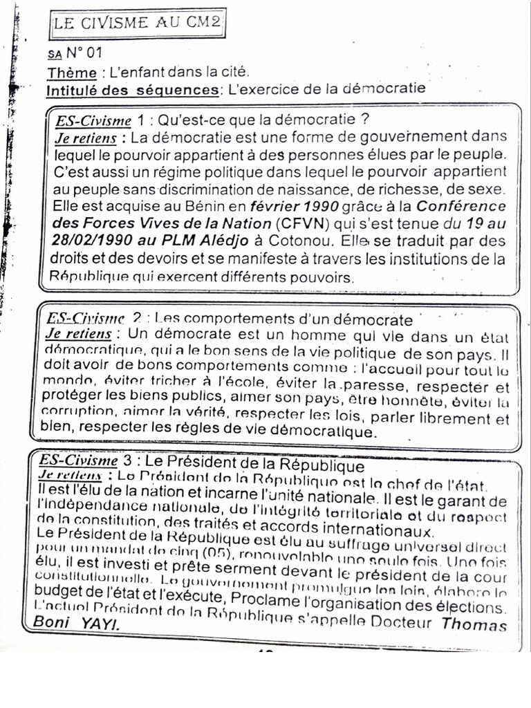 Cm2 - Es - Civisme Résumé Sem | PDF