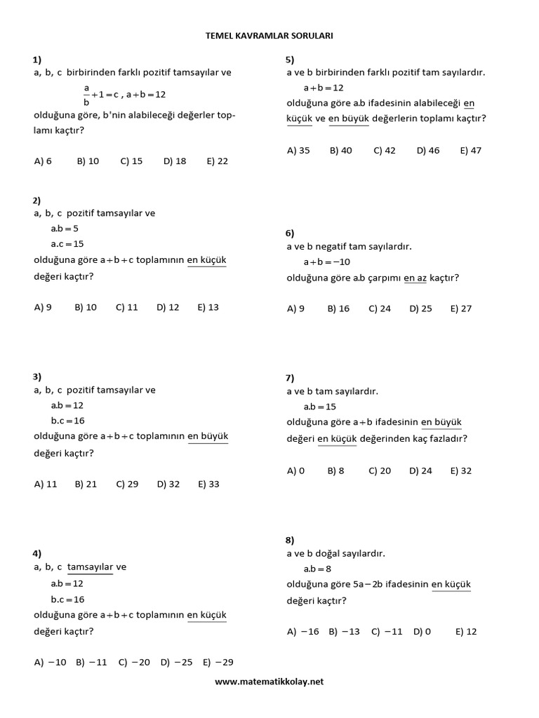 Temel Kavramlar Sorular | PDF