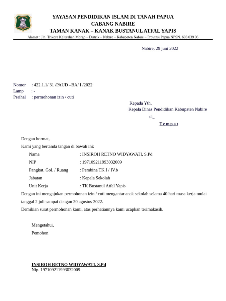 Surat Ijin Cuti | PDF