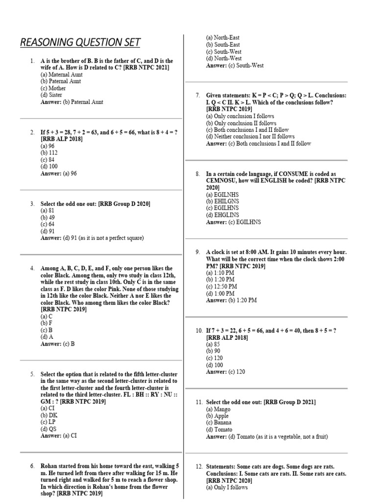 Reasoning Quesion Pyq | PDF