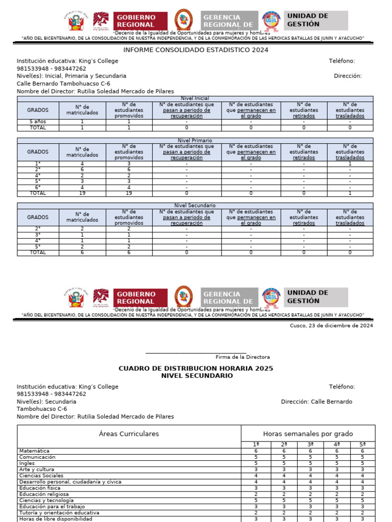 Informe Estadistico 2024 King's College | PDF
