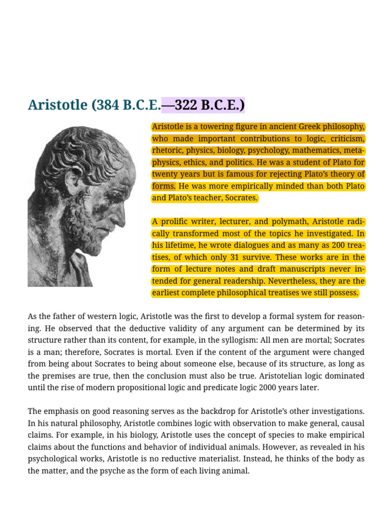 Aristotle - Internet Encyclopedia of Philosophy | PDF | Logic | Aristotle