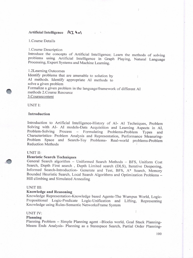 AI401 Artificial Intelligence Syllabus - B.Tech CE-AI Sem VI | PDF