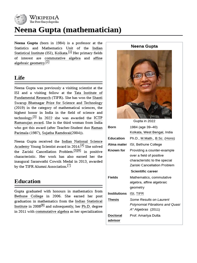 Neena_Gupta_(mathematician) | PDF | Science | Mathematics