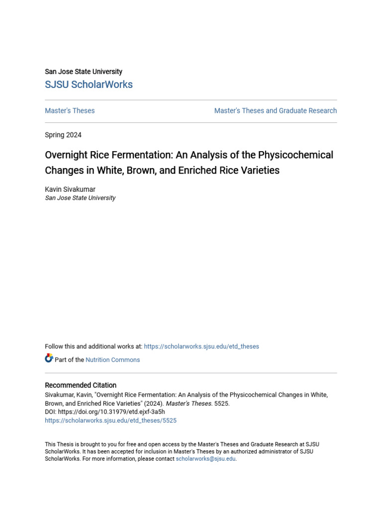 Overnight Rice Fermentation - An Analysis of The Physicochemical C ...