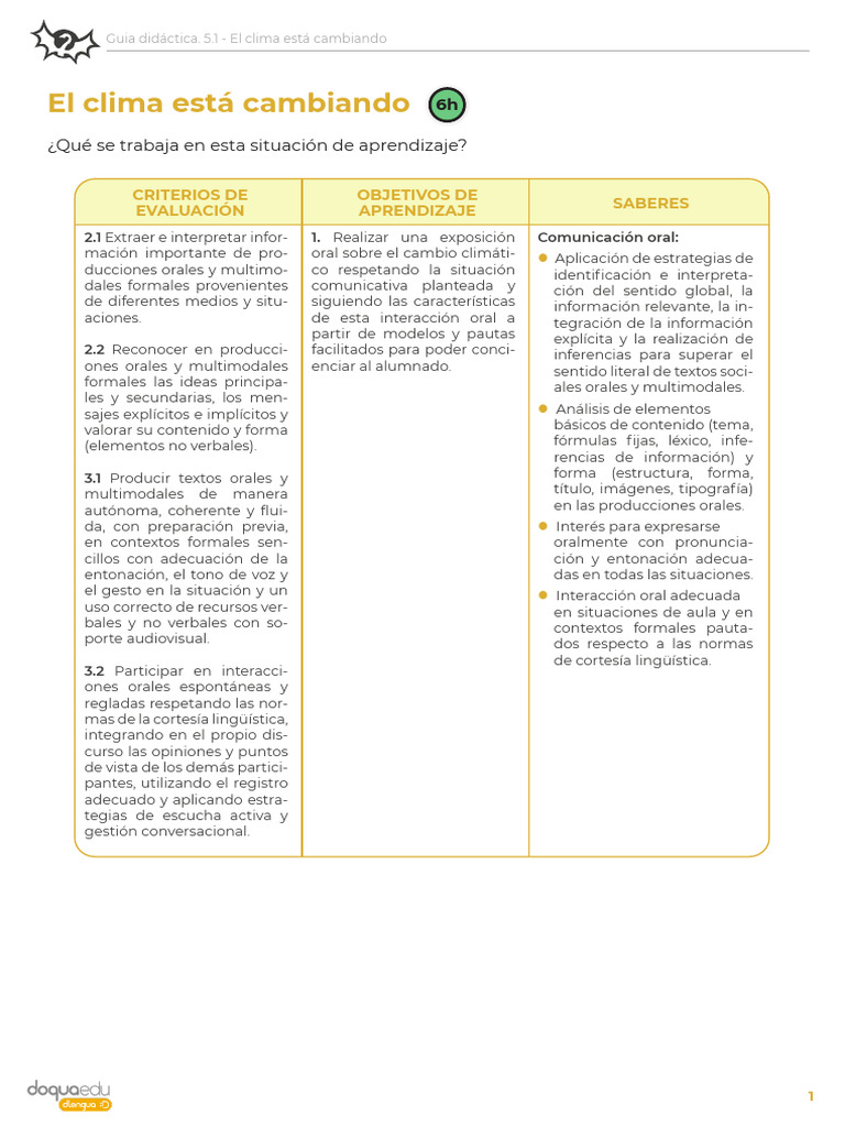 Guía Didáctica - (SA1) El Clima Está Cambiando | PDF | Aprendizaje ...
