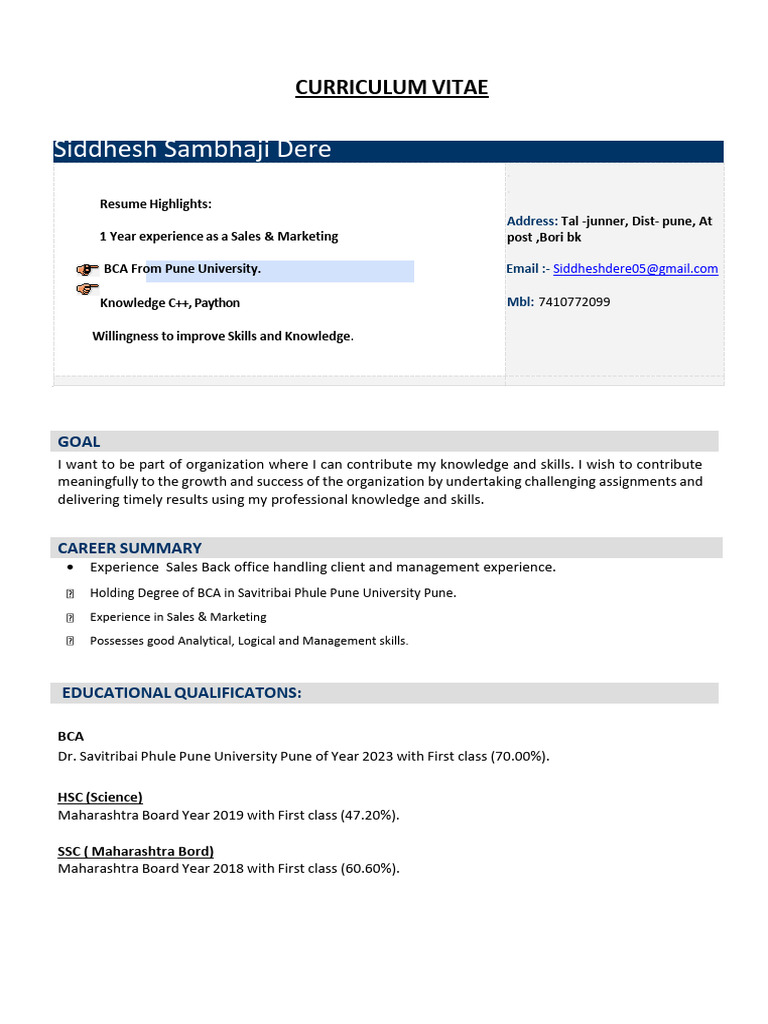CV Sid | PDF | Cognition
