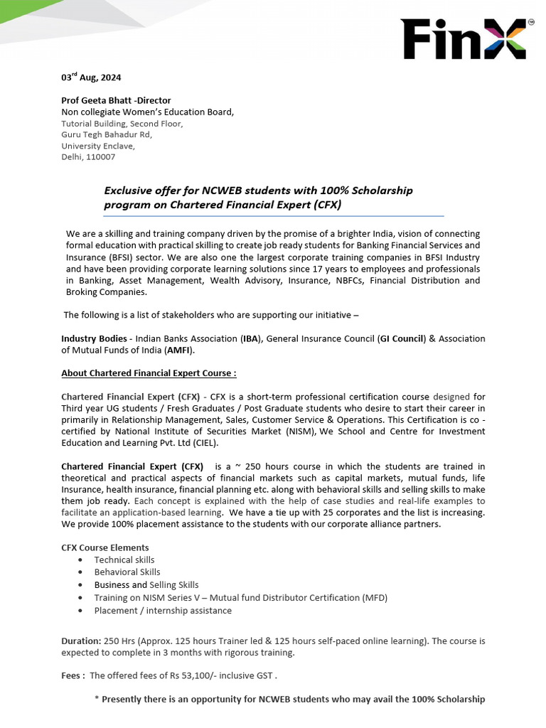 NCWEB Proposal - Scholarship Program | PDF | Securities (Finance) | Stocks