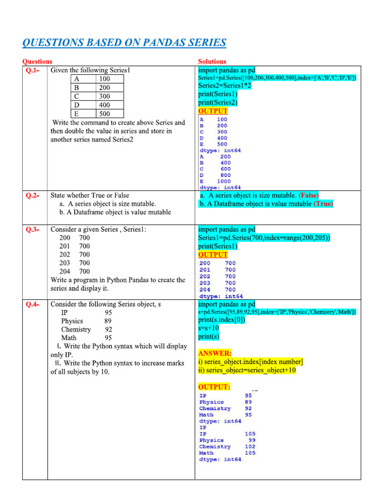PAndas Series and Dataframe | PDF
