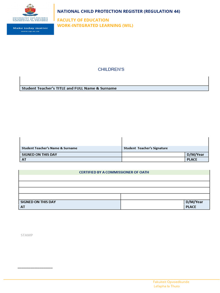 Wil - National Child Protection Register - Student Teacher | PDF