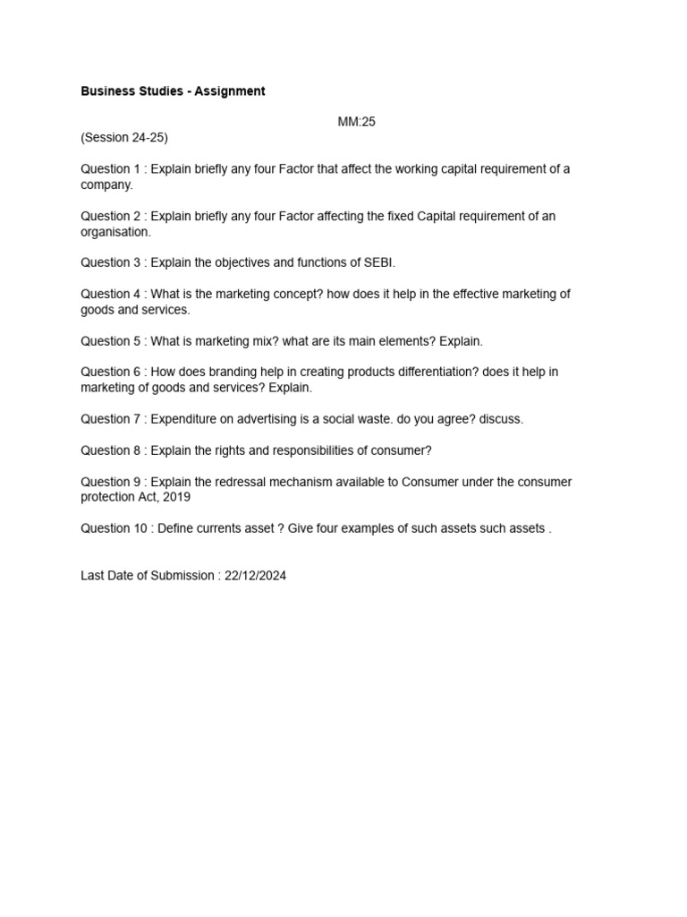 Business Studies - Assignment - 1 | PDF