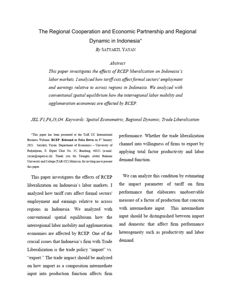 RCEP TAR UC Short Paper R 240321 083900 | PDF | Free Trade | Production Function