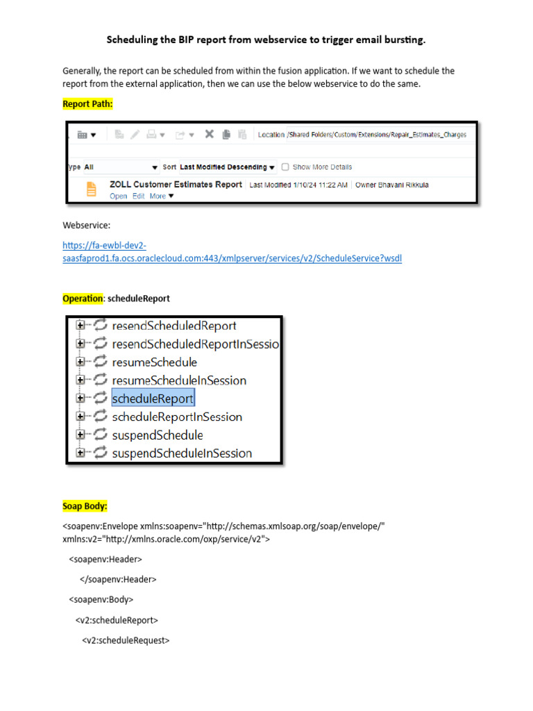 How to Schedule a BIP Report using webservice | PDF