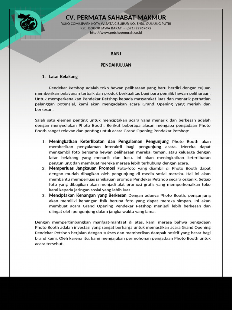 Proposal - Pengajuan Photo Booth | PDF