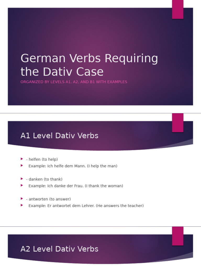 German Verbs Requiring The Dativ Case | PDF