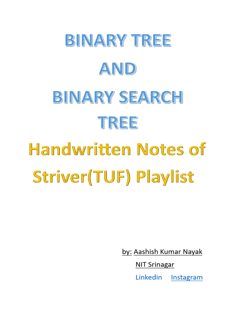 Notes of Binary Tree and BST of Striver(TUF) Playlist | PDF