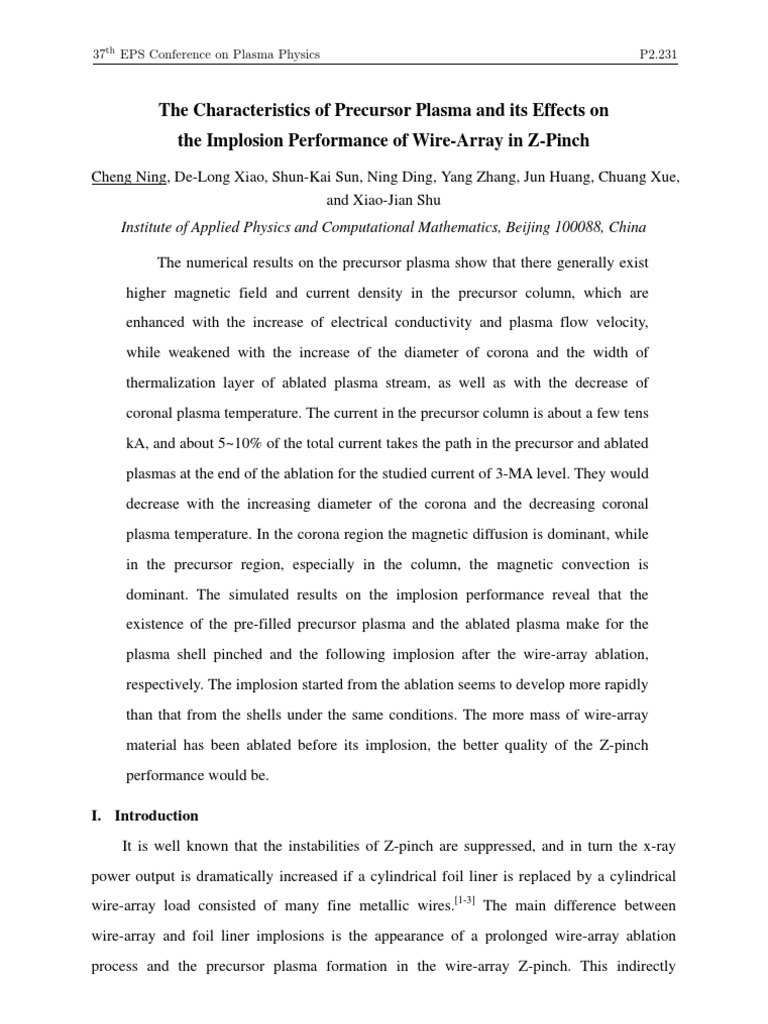 Cheng Ning Et Al - The Characteristics of Precursor Plasma and Its Effects On The Implosion ...