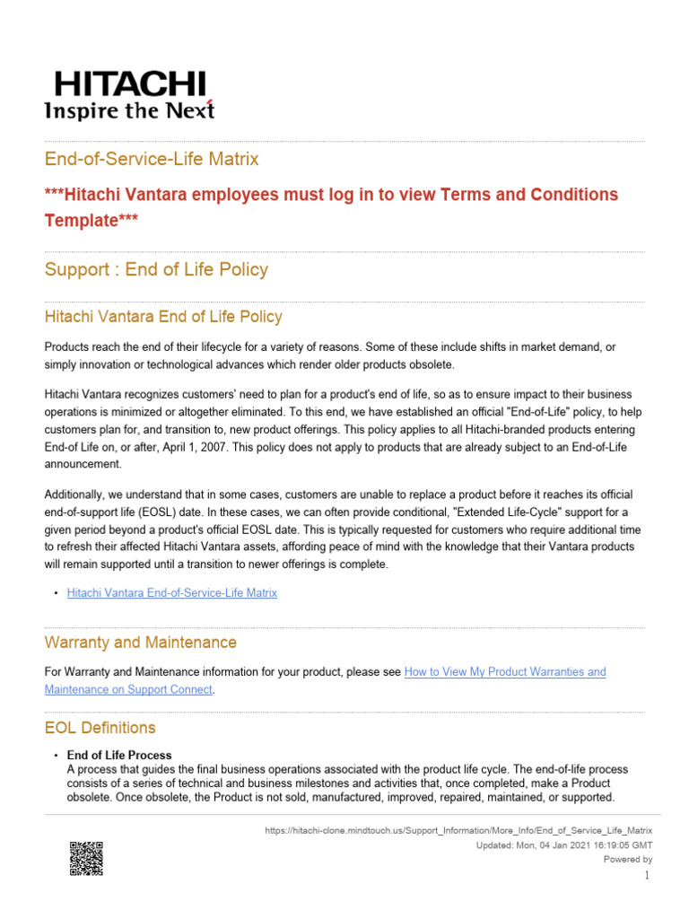 Hitachi Vantara End-of-Life Policy Guide | PDF | Computer Networking ...