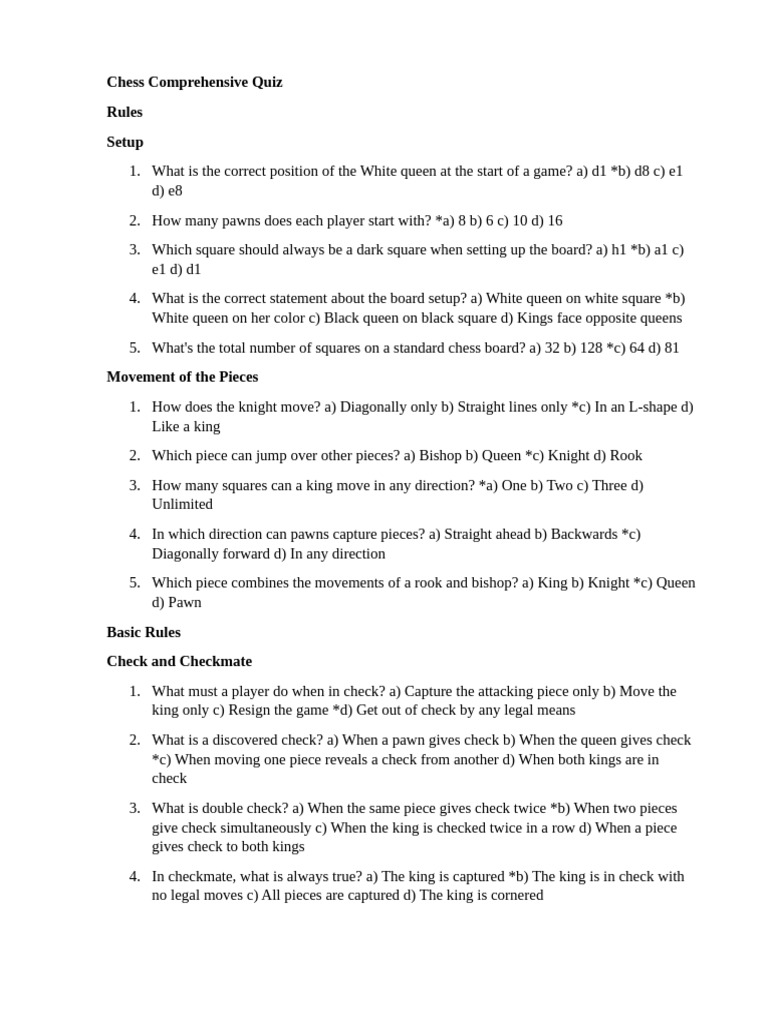 Chess Basics and Quiz Guide | PDF | Chess | World Chess Championships