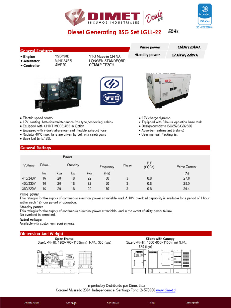 YTO YSD490D Generator Specifications | PDF | Engines | Electrical ...