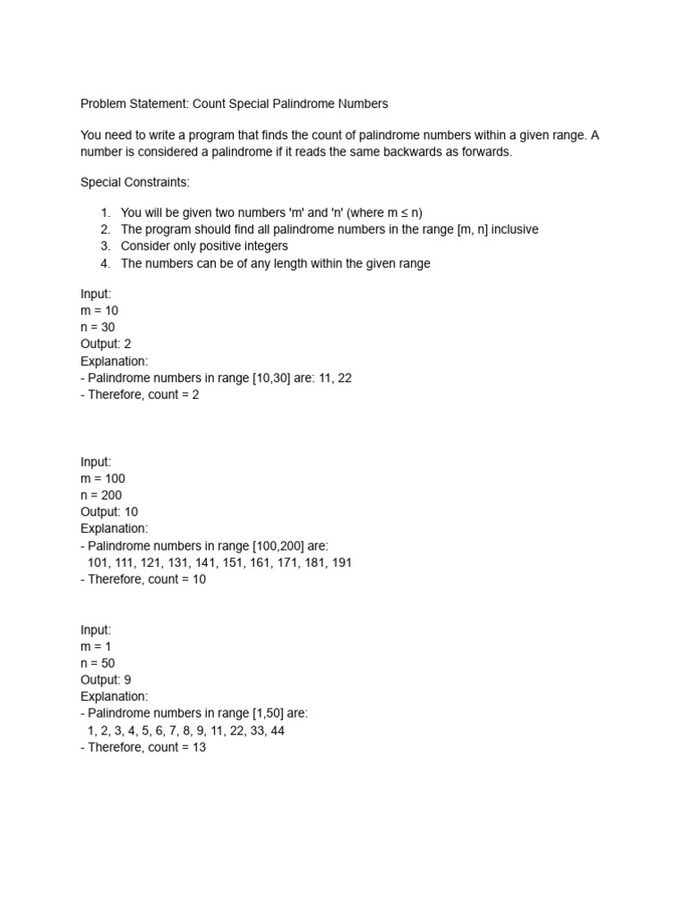 Count Special Palindrome Numbers | PDF