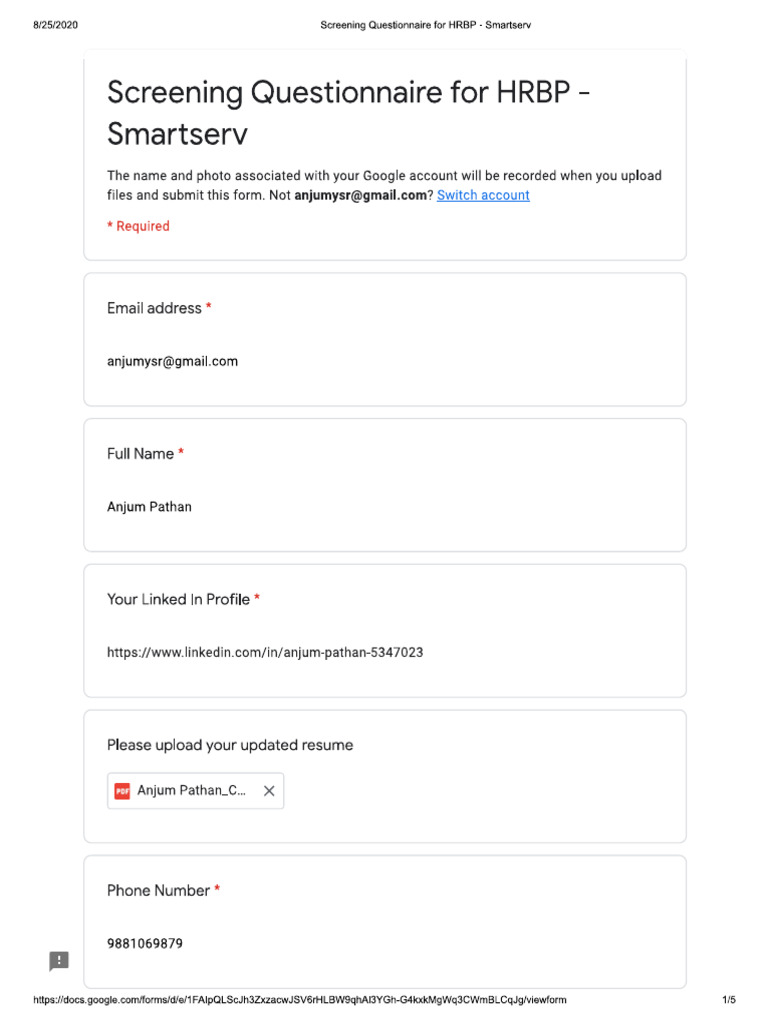 Questionnaire for HR interview | PDF