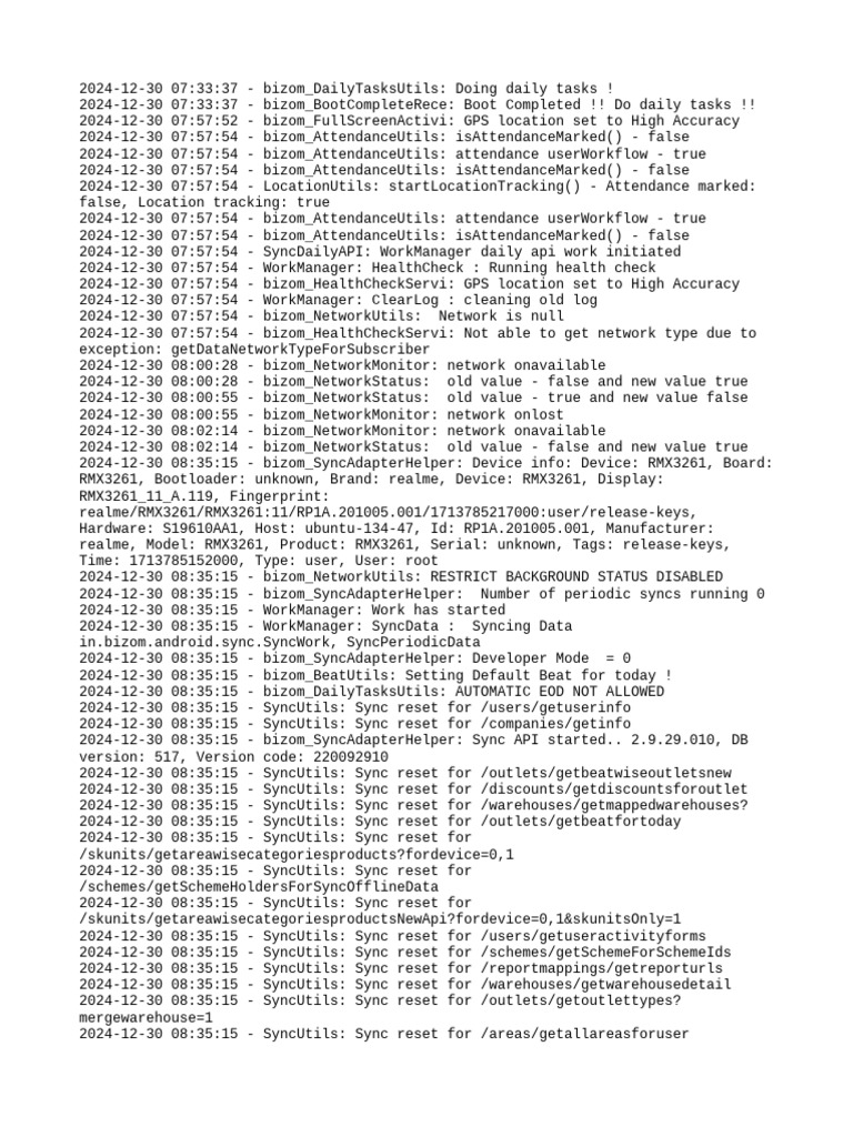 Bizom Daily Task and Sync Log | PDF | Software Engineering | Computer Engineering