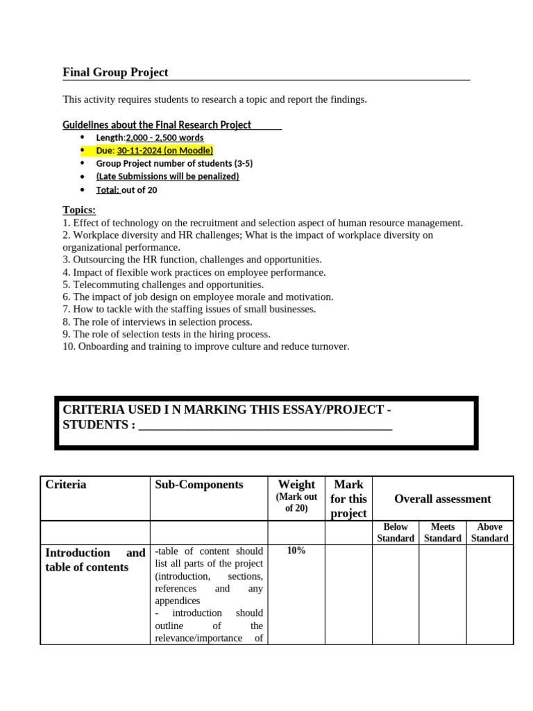 HR Project Topics and Instructions | PDF | Plagiarism | Recruitment