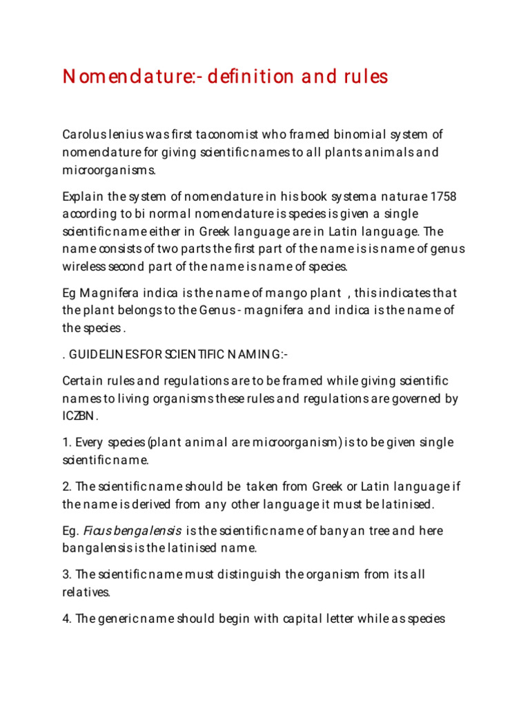 Binomial Nomenclature Pdf