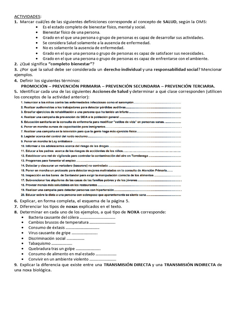 Actividades Salud y Enfermedad | PDF