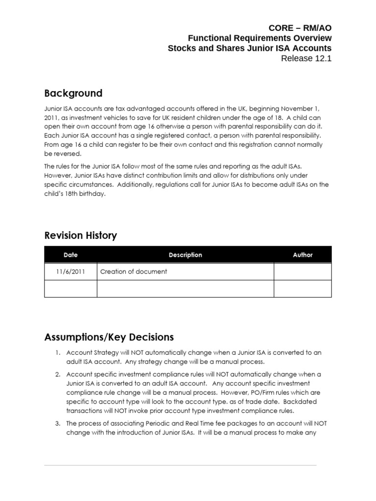 Junior ISA Account Functional Requirements | PDF | Stocks | Money