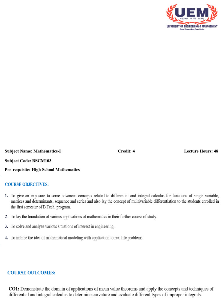 UEM - Math-1 - Unit-5 - Sequence and Series | PDF