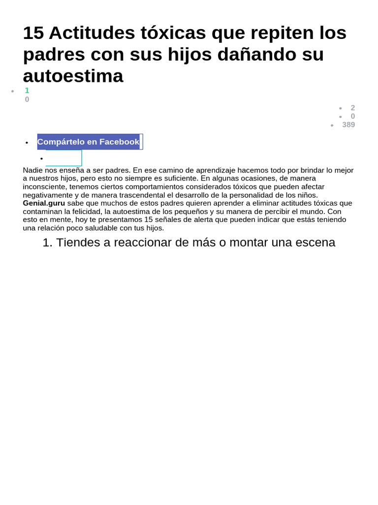 15 Actitudes Tóxicas Que Repiten Los Padres Con Sus Hijos Dañando Su Autoestima | PDF ...