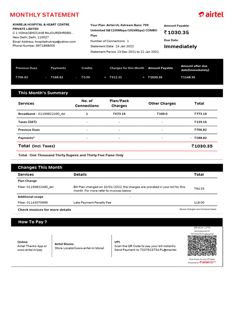 Airtel Bill | PDF | Cheque | Payments