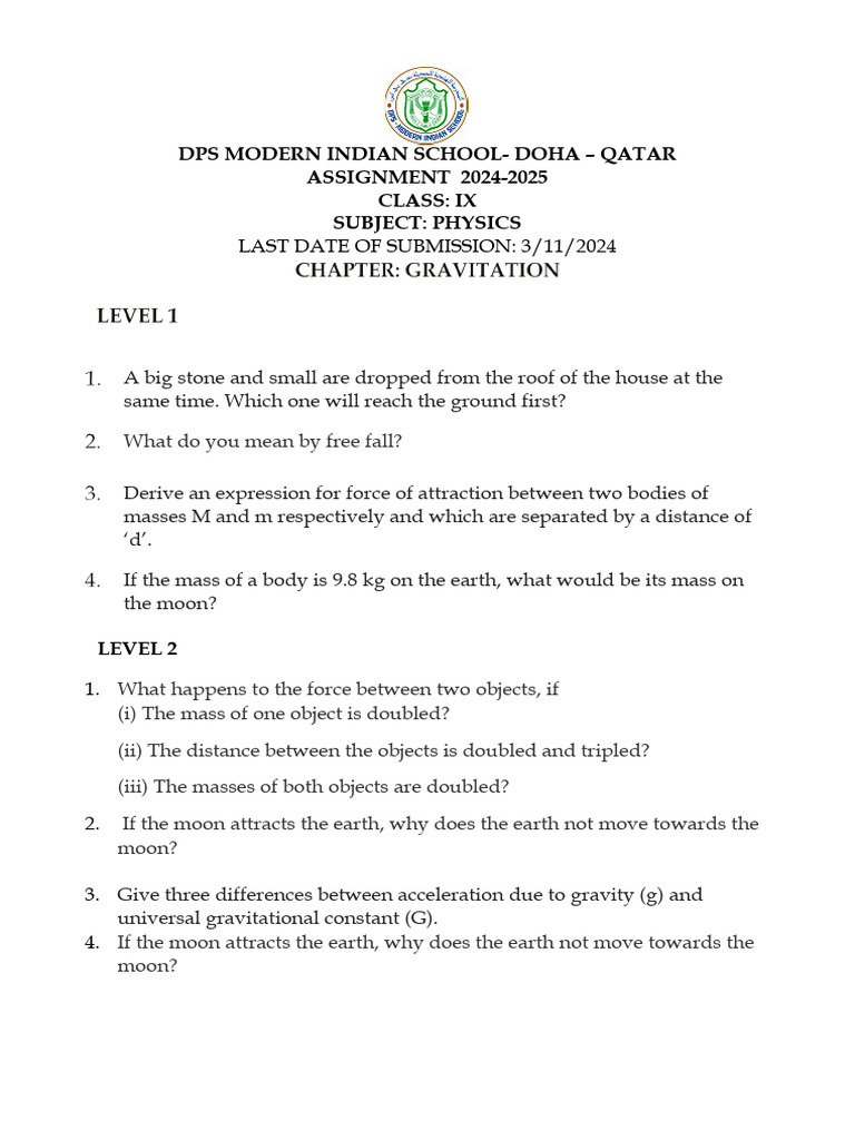 Gr9 - Physics - Ln8 - Gravitation - October Ass | PDF | Mass | Gravity