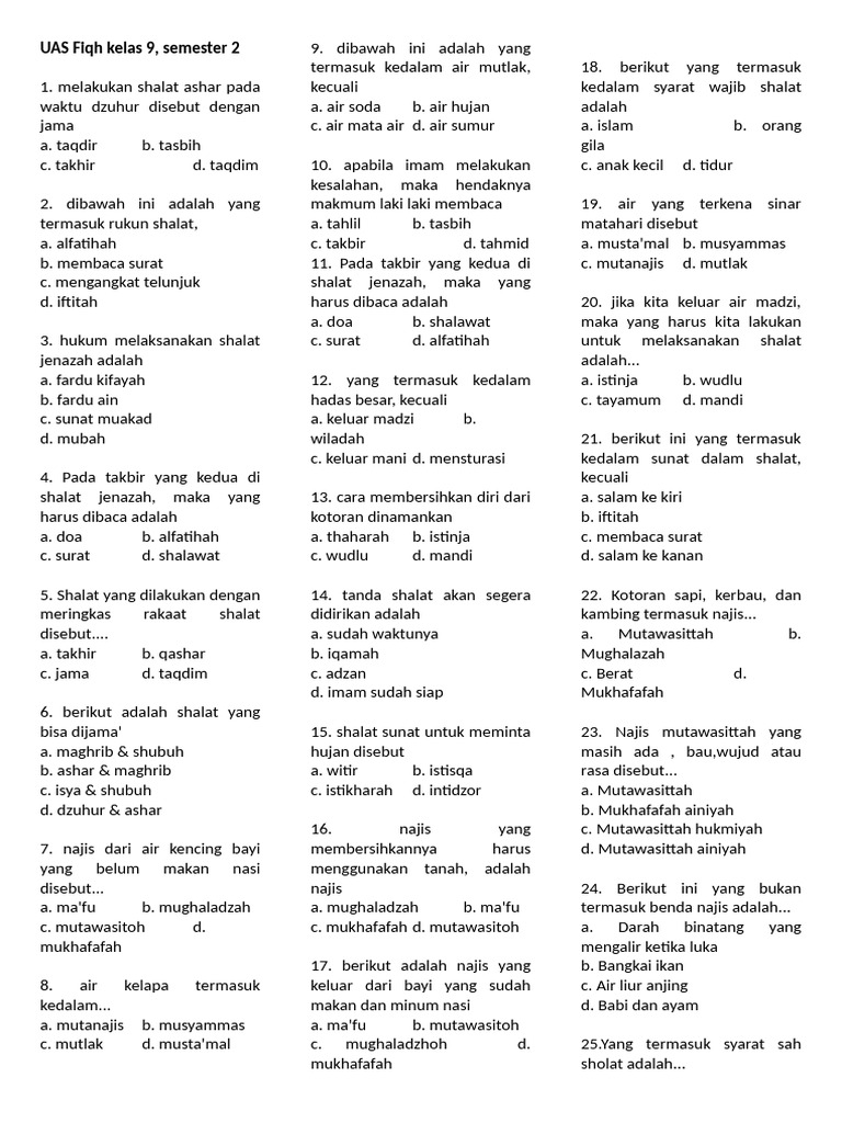 Soal UAS Fiqh Kls 8 SMT 2 | PDF