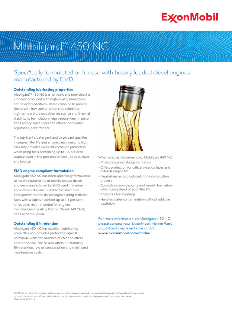 mobilgard 450 nc NV0109 | PDF | Lubricant | Diesel Engine