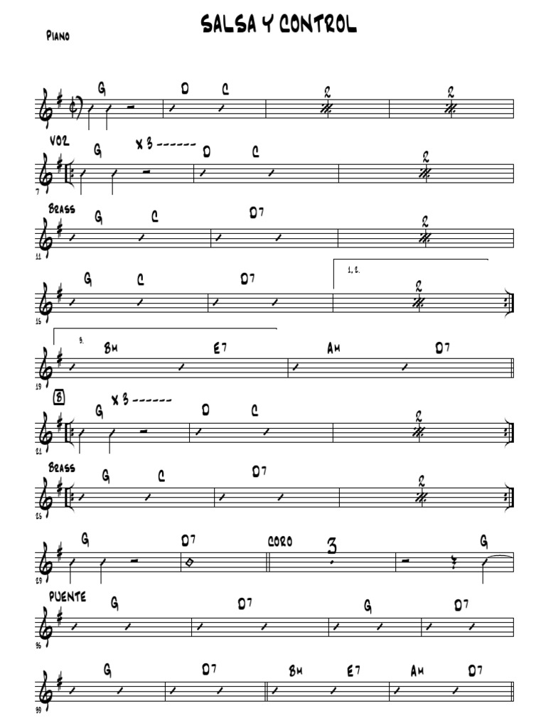 Partitura de Salsa y Control para Piano | PDF