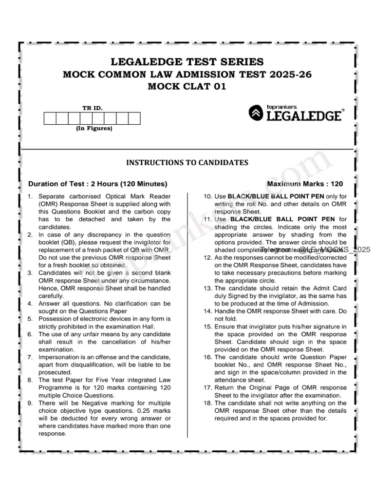 LE Mock CLAT 01 Question Paper 2026 @LegalEdge2025 | PDF | Stem Cell | Cell Therapy